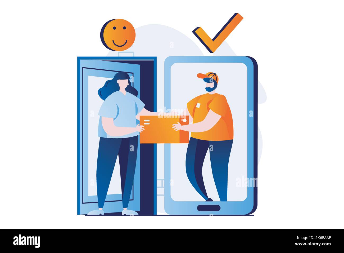 Delivery service concept with people scene in flat cartoon design ...