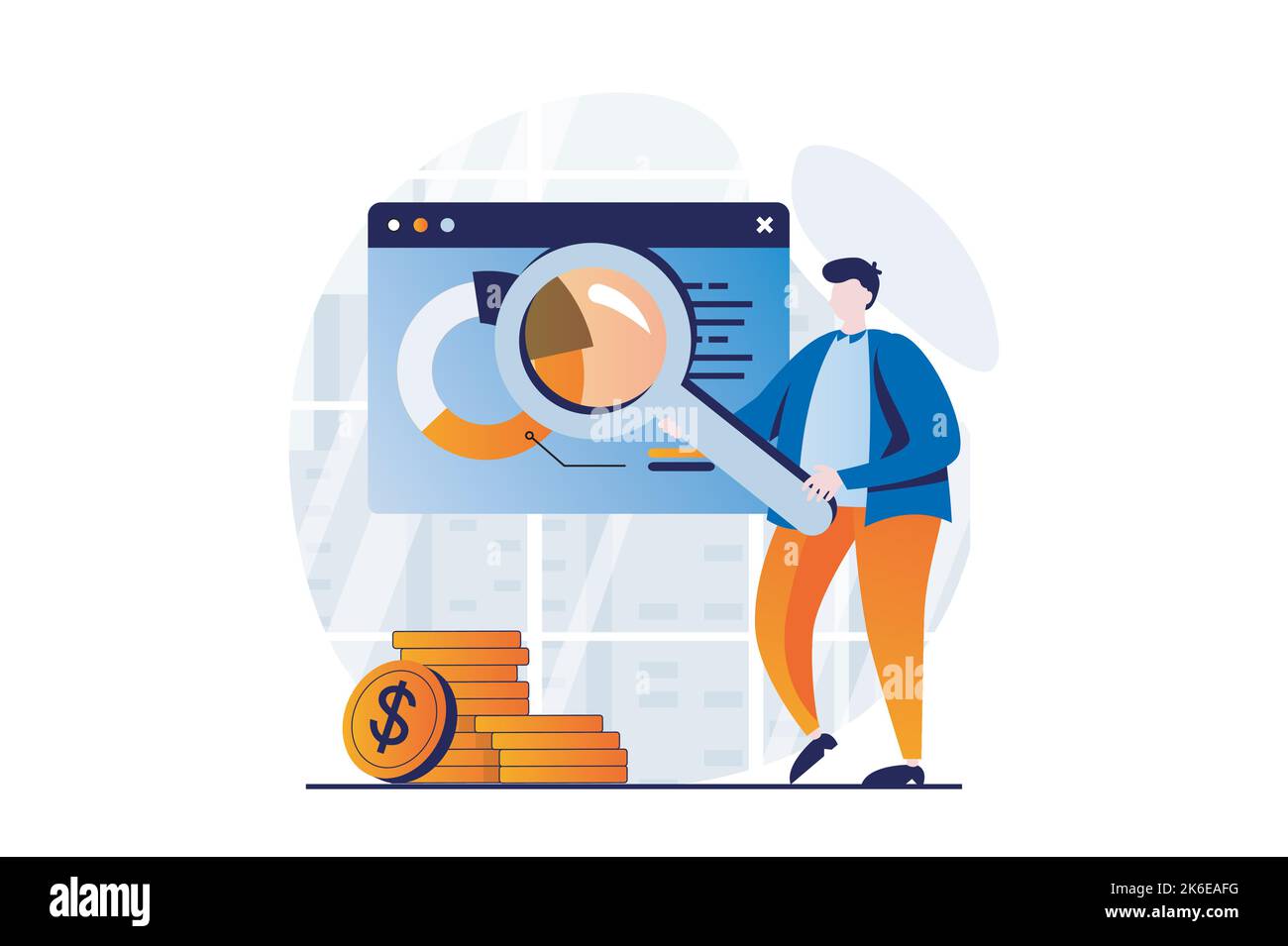 Data science concept with people scene in flat cartoon design. Man with ...