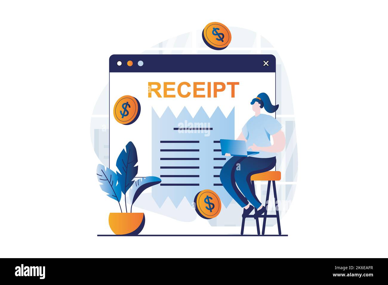 Electronic receipt concept with people scene in flat cartoon design ...
