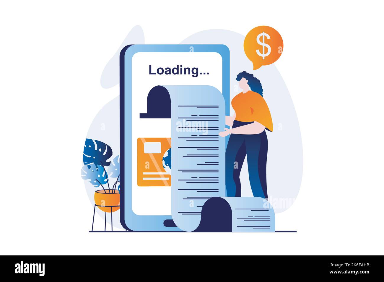 Electronic receipt concept with people scene in flat cartoon design ...