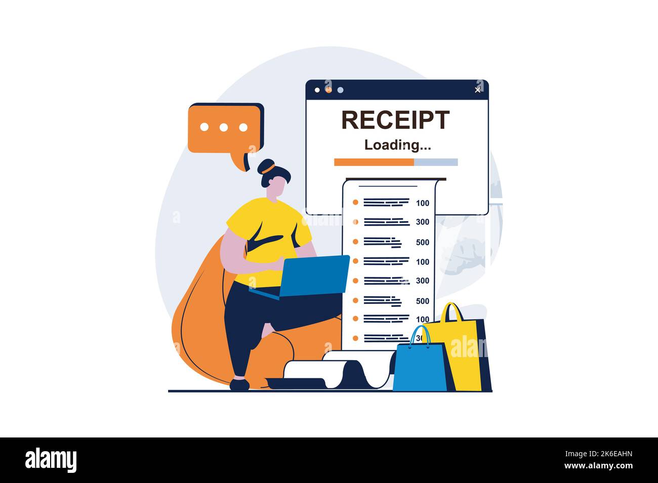 Electronic receipt concept with people scene in flat cartoon design ...