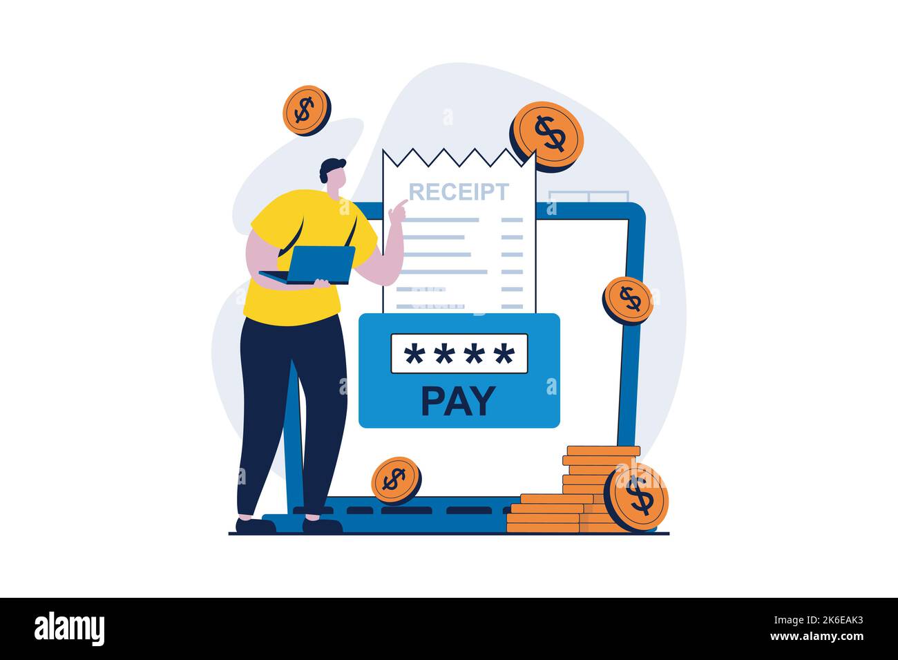 Electronic receipt concept with people scene in flat cartoon design ...