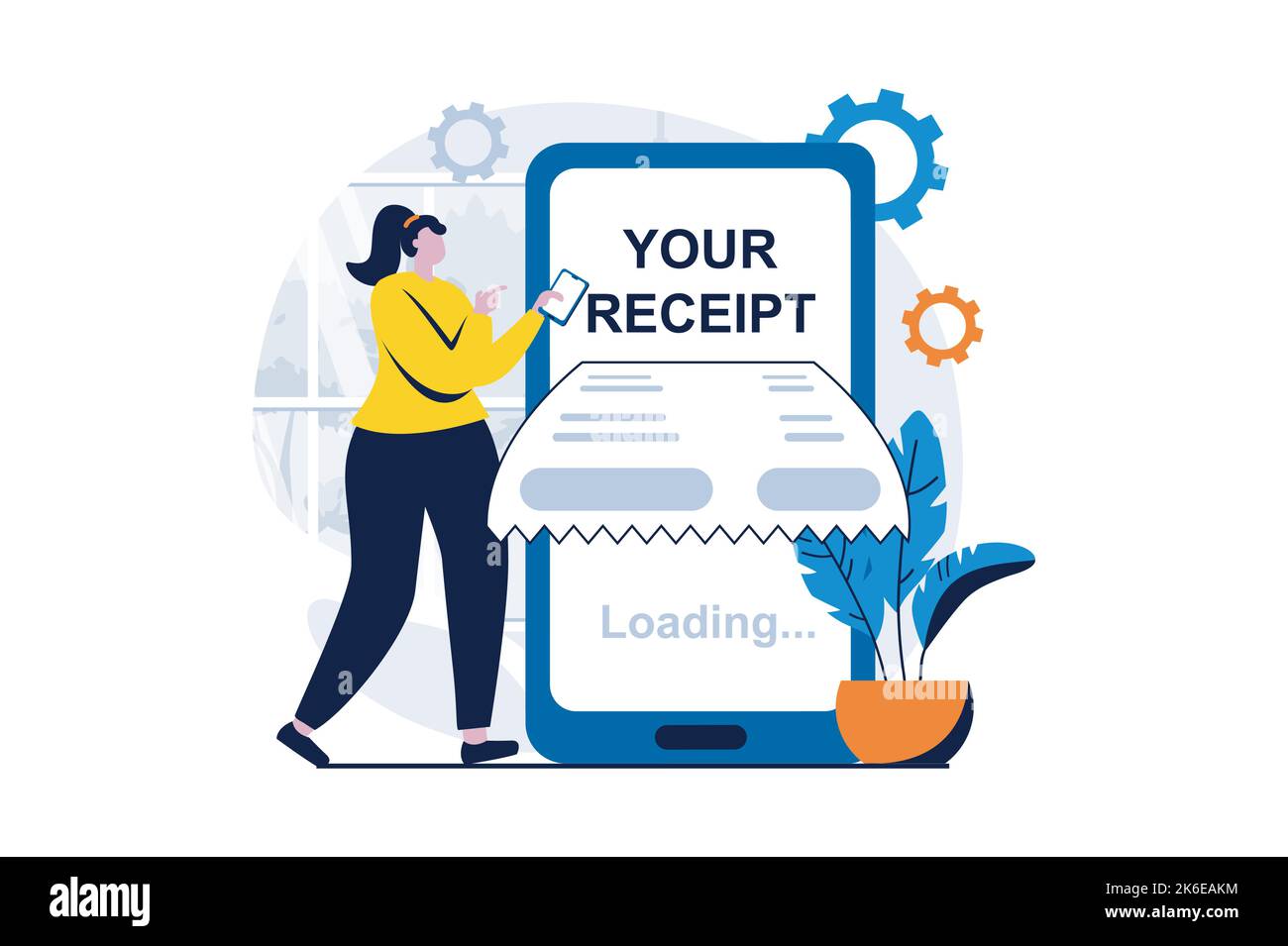 Electronic receipt concept with people scene in flat cartoon design ...