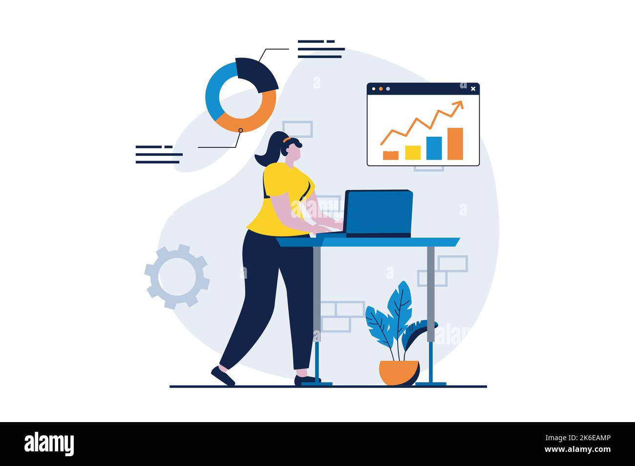 Data science concept with people scene in flat cartoon design. Woman ...