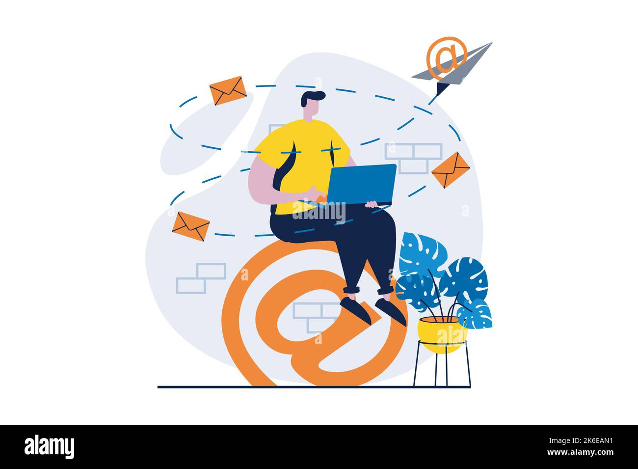 Email service concept with people scene in flat cartoon design. Man ...