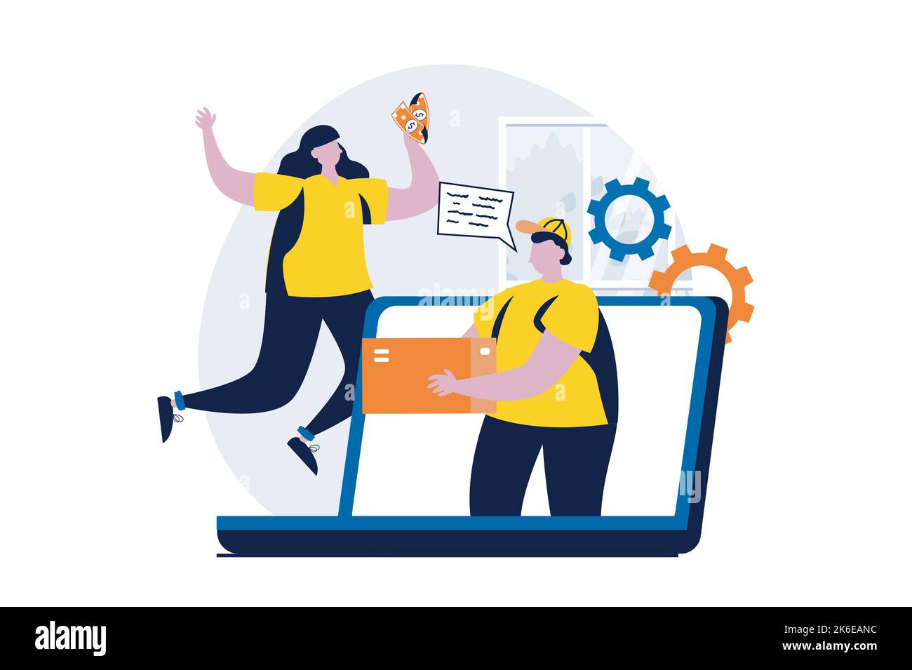 Delivery service concept with people scene in flat cartoon design ...