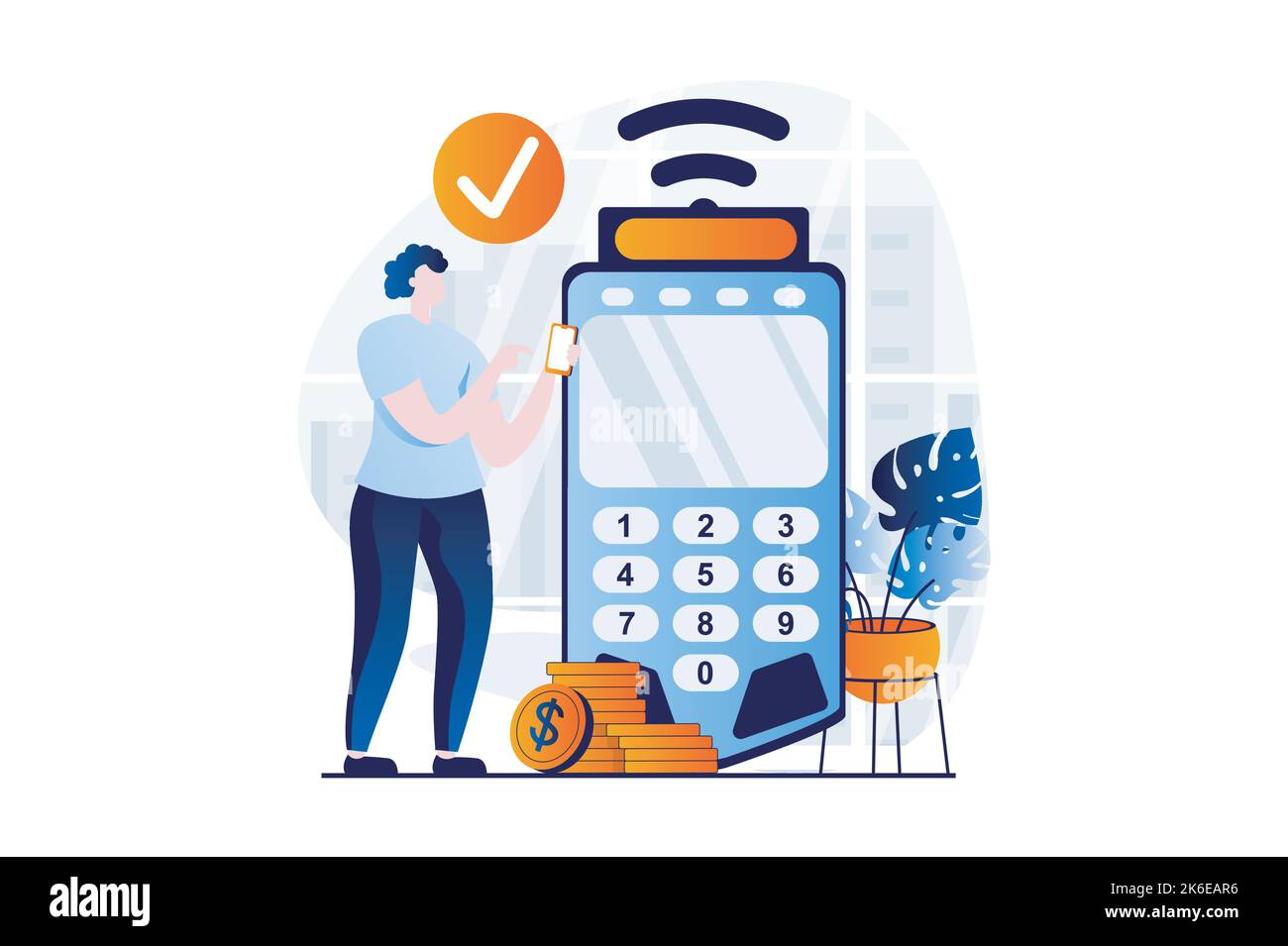 E-payment process concept with people scene in flat cartoon design ...