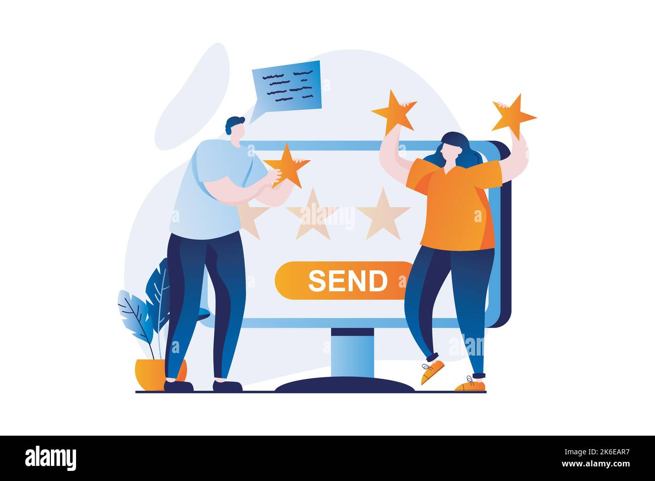 Feedback page concept with people scene in flat cartoon design. Man and ...