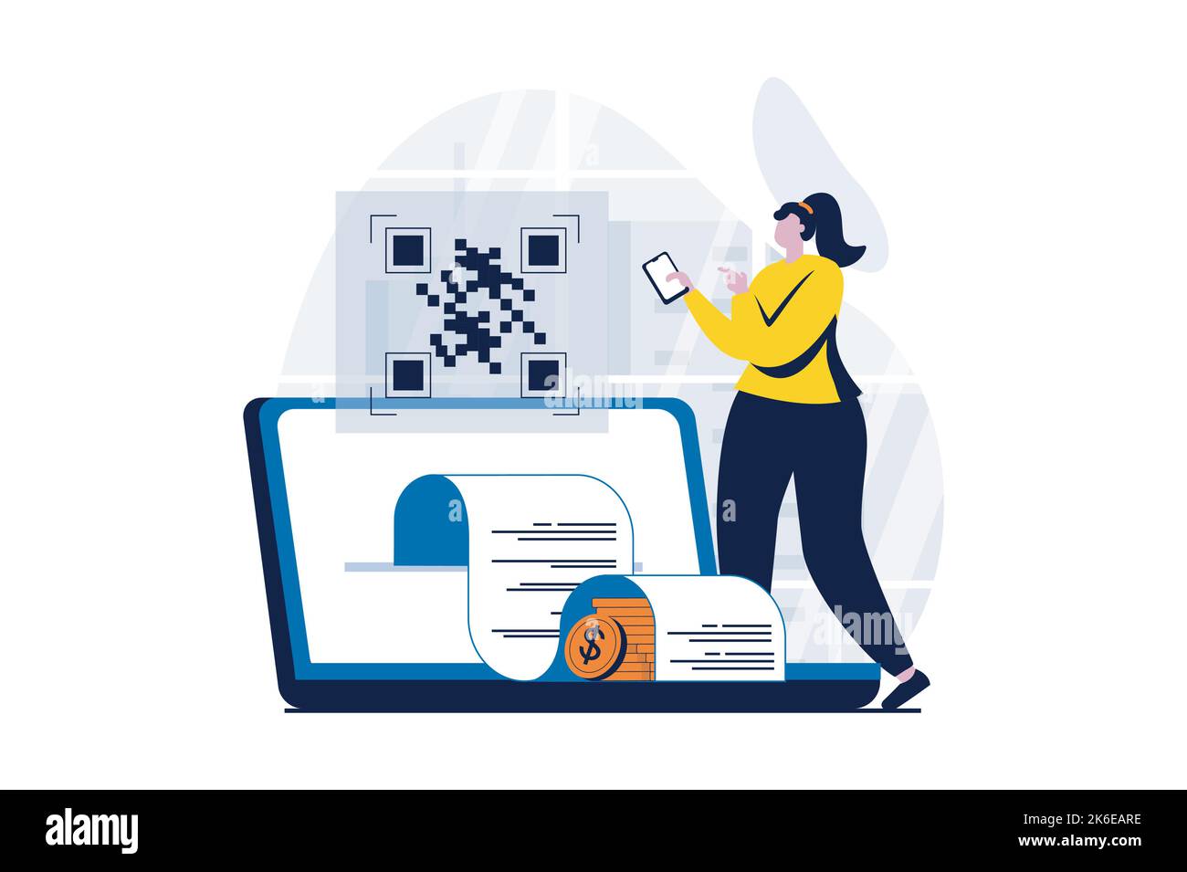 E-payment process concept with people scene in flat cartoon design ...