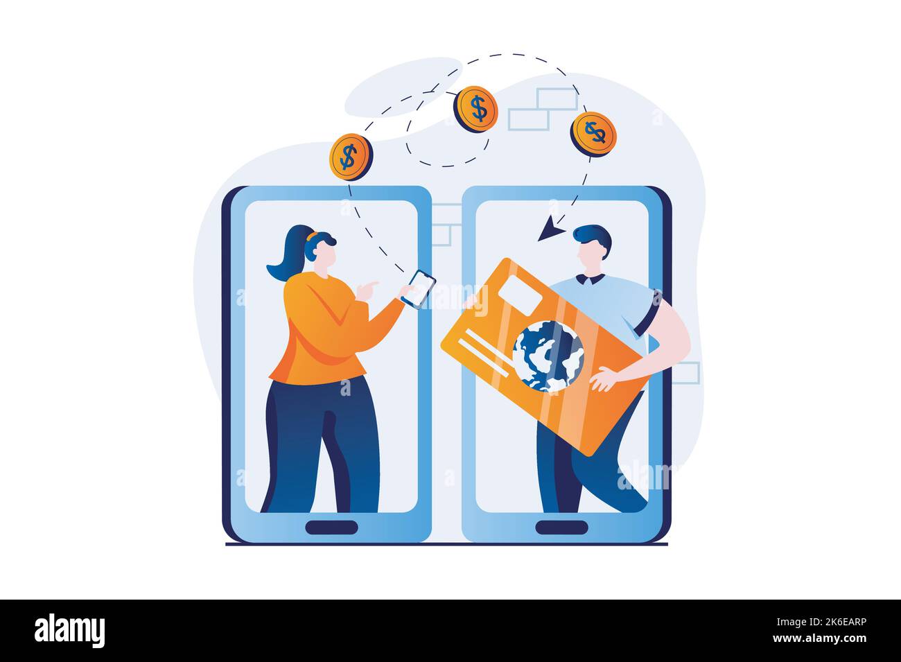 E-payment process concept with people scene in flat cartoon design ...