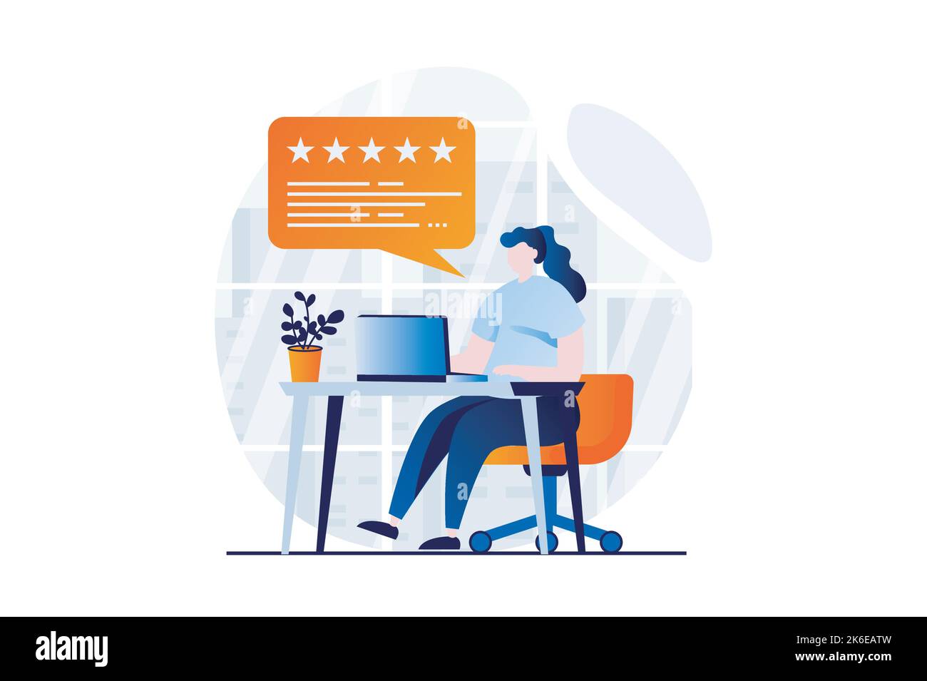 Feedback page concept with people scene in flat cartoon design. Woman ...