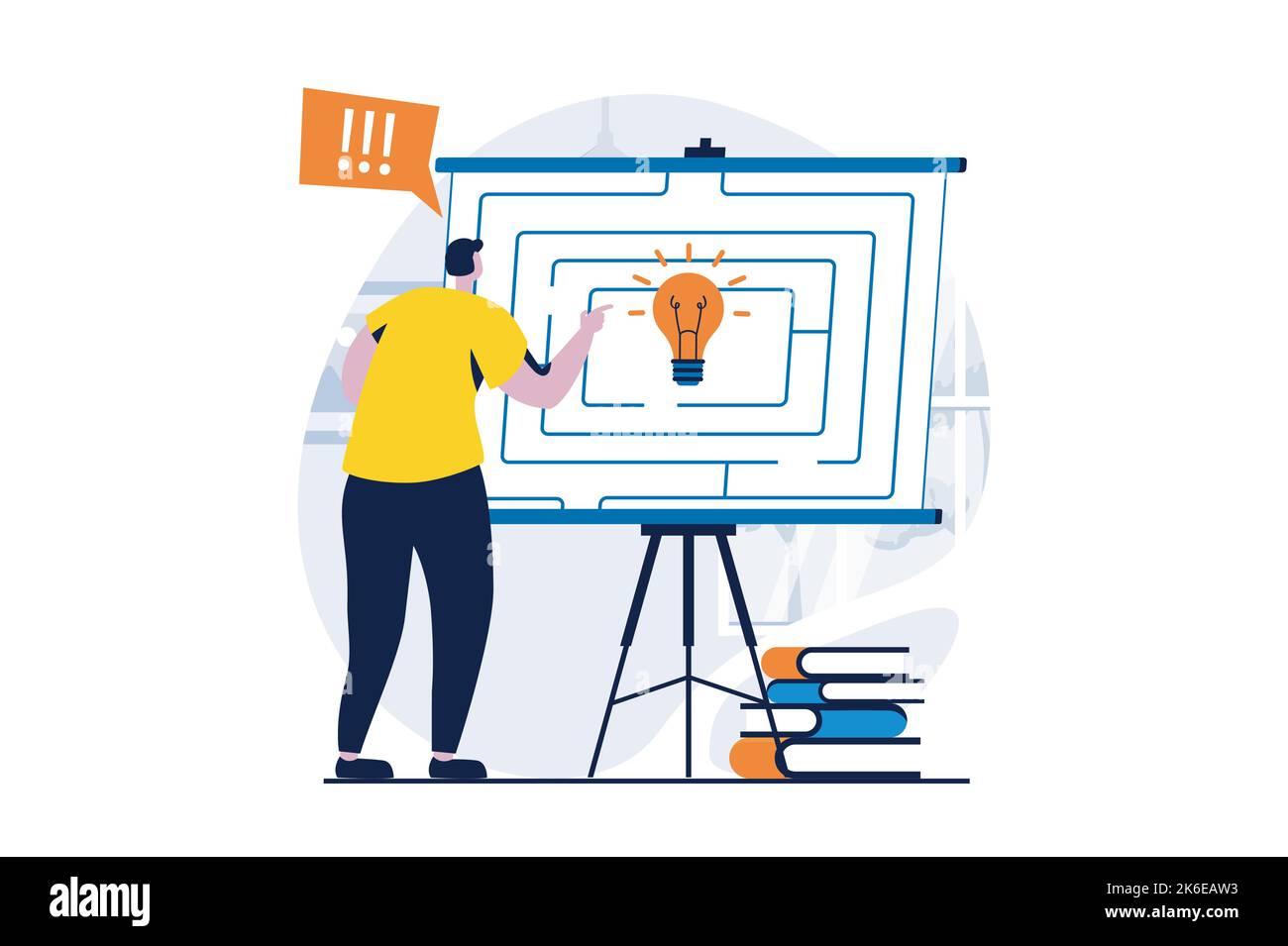 Finding solution concept with people scene in flat cartoon design. Man ...