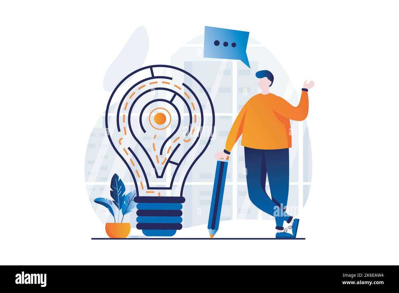 Finding solution concept with people scene in flat cartoon design. Man ...