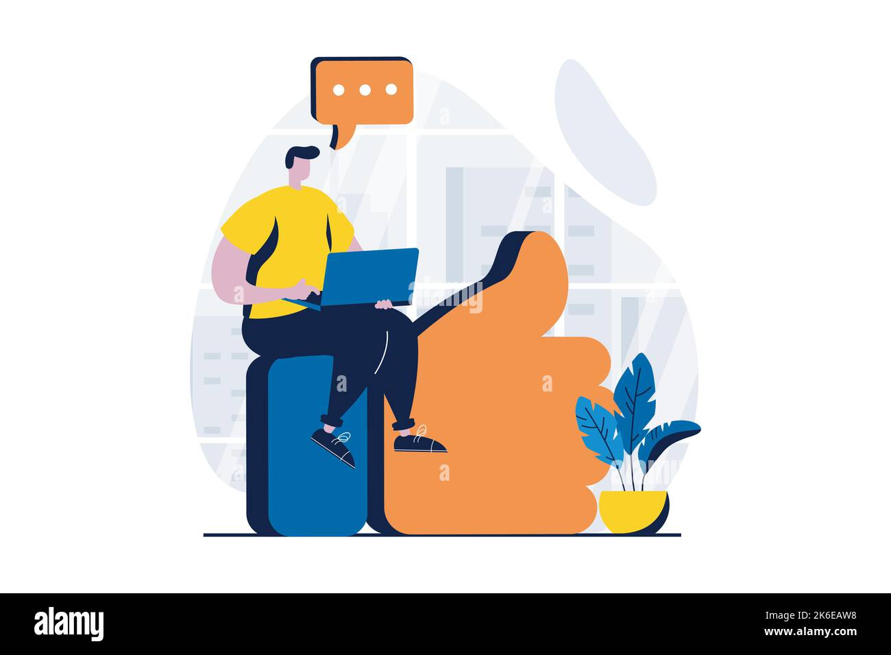 Feedback page concept with people scene in flat cartoon design. Man ...