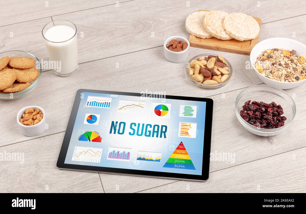 Organic food and tablet pc Stock Photo - Alamy