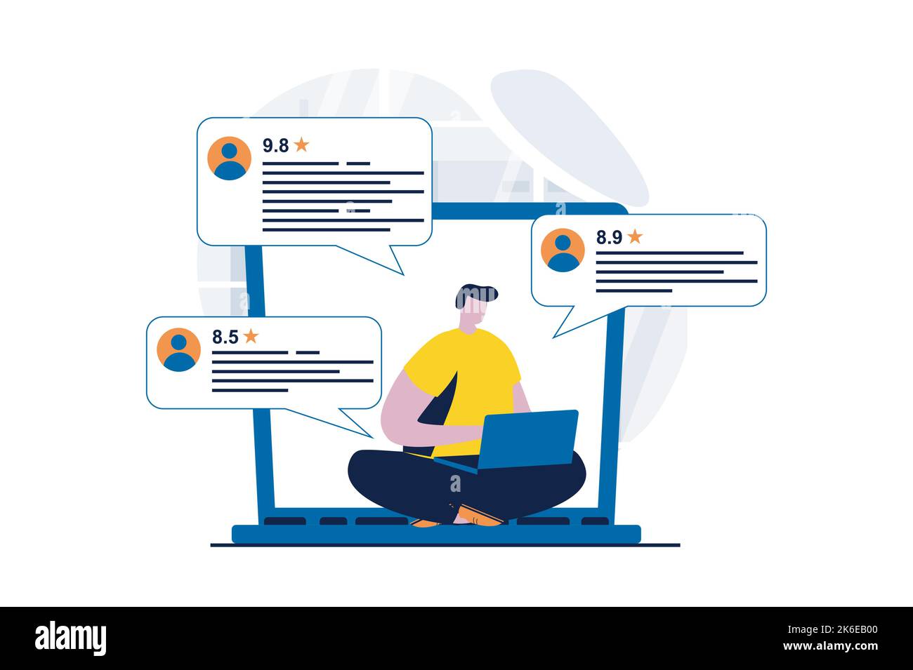 Feedback page concept with people scene in flat cartoon design. Man ...