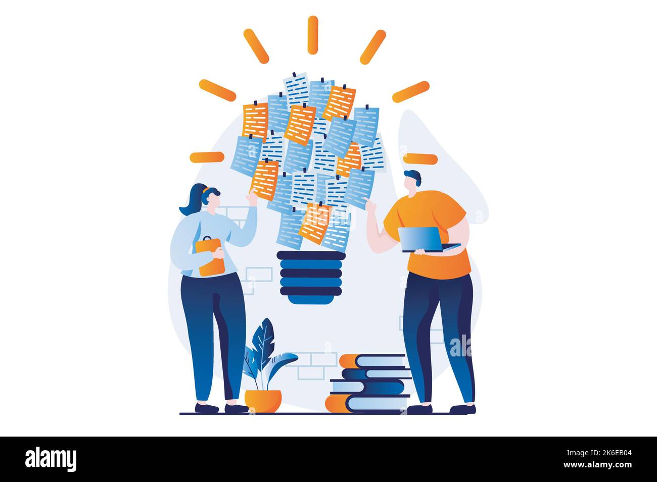 Finding solution concept with people scene in flat cartoon design. Man ...