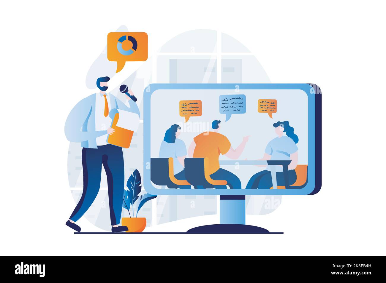 Finding solution concept with people scene in flat cartoon design. Man ...