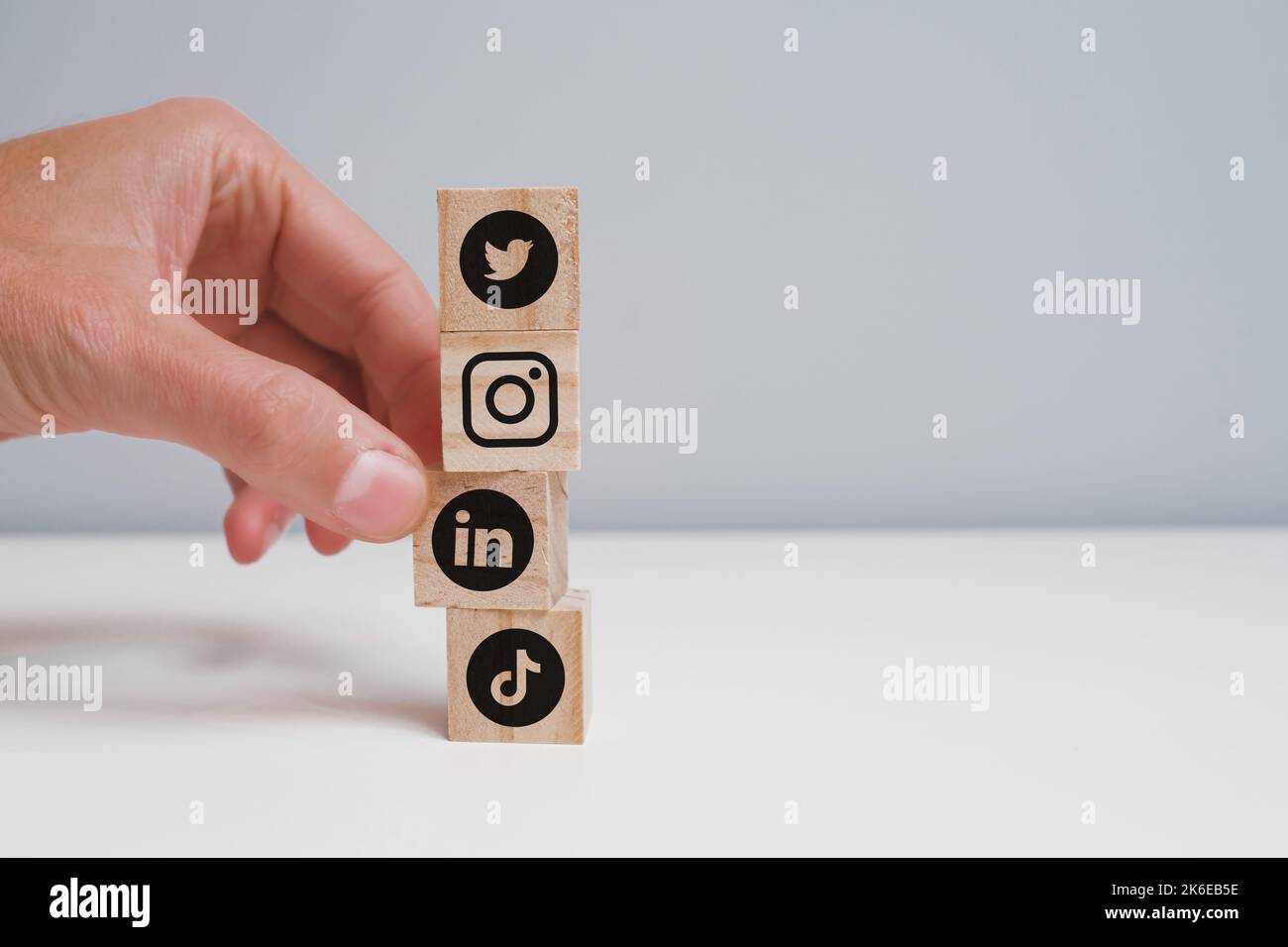 Andorra la Vella, Andorra, September 15, 2022, Social networks logos on wooden blocks - Linkedin ...