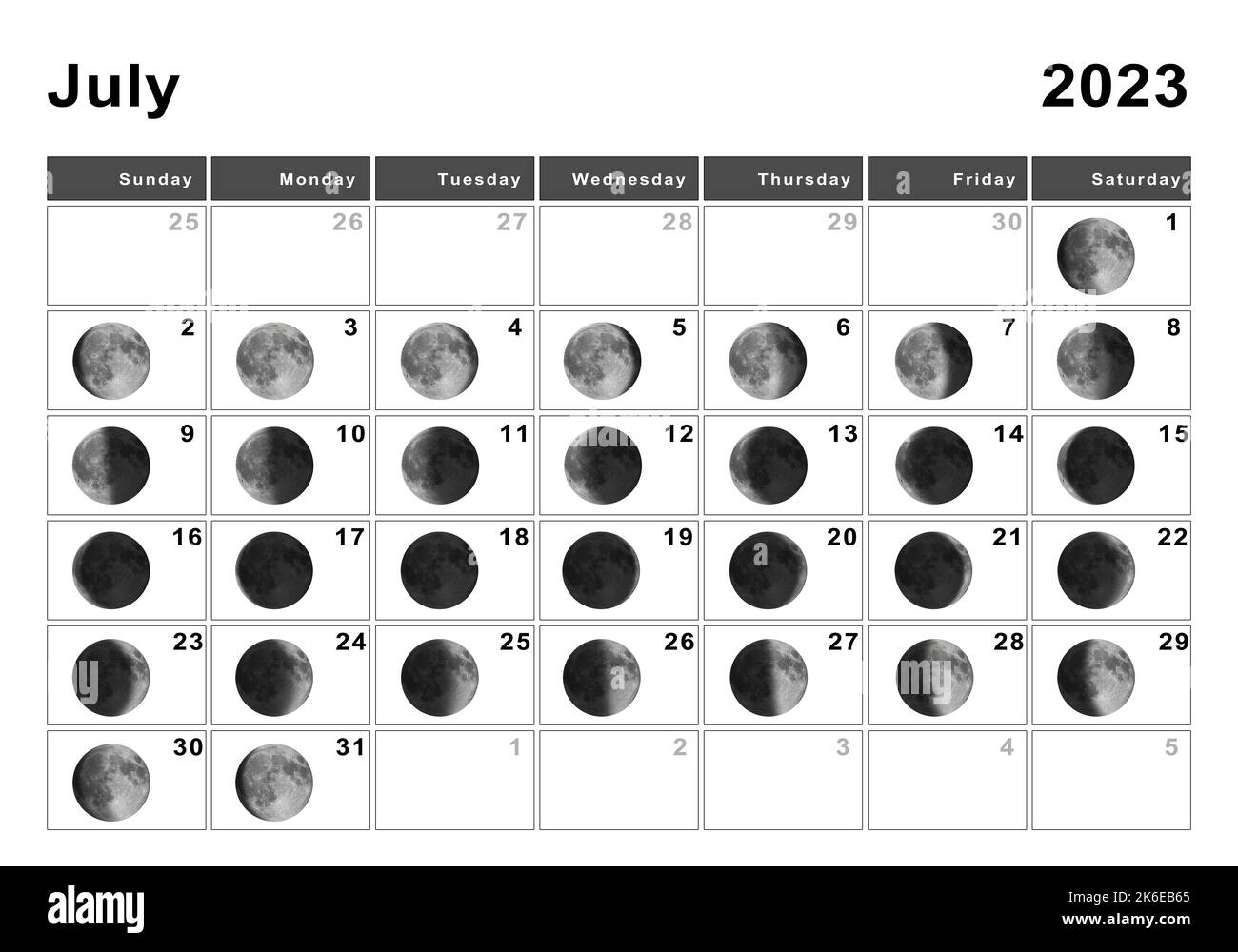 July 2023 Lunar calendar, Moon cycles, Moon Phases Stock Photo - Alamy