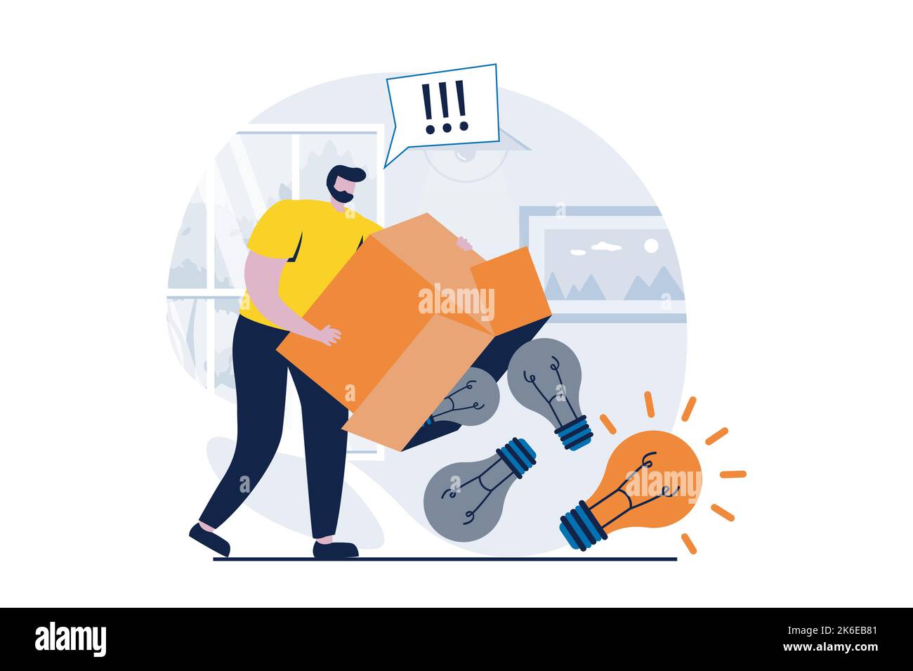 Finding solution concept with people scene in flat cartoon design. Man ...