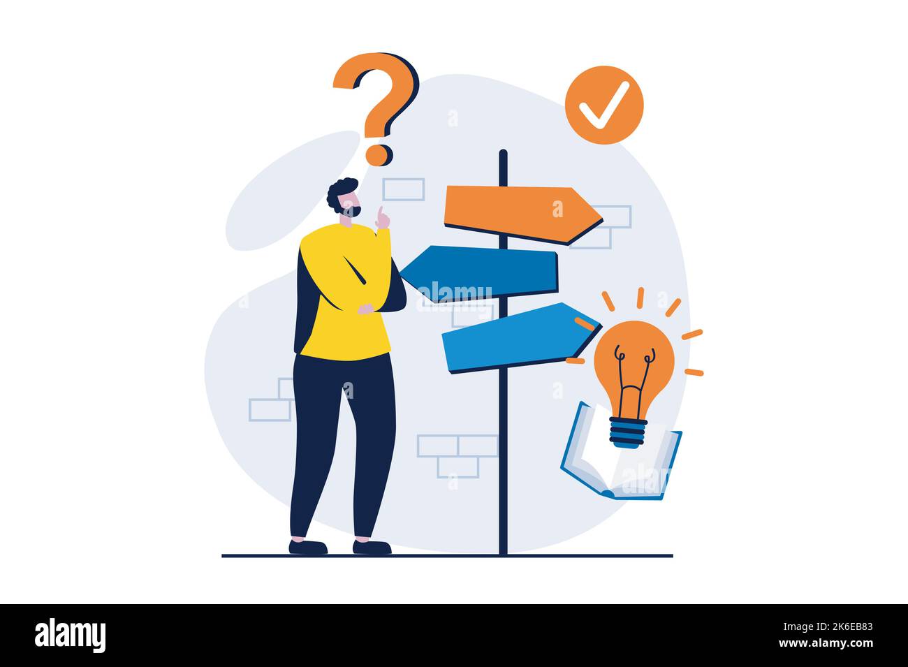 Finding solution concept with people scene in flat cartoon design. Man ...