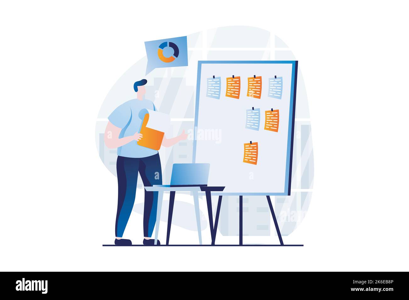 Finding solution concept with people scene in flat cartoon design. Man ...