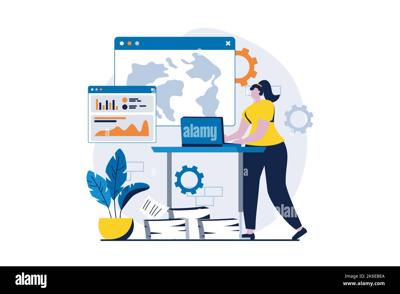 Global economic concept with people scene in flat cartoon design ...