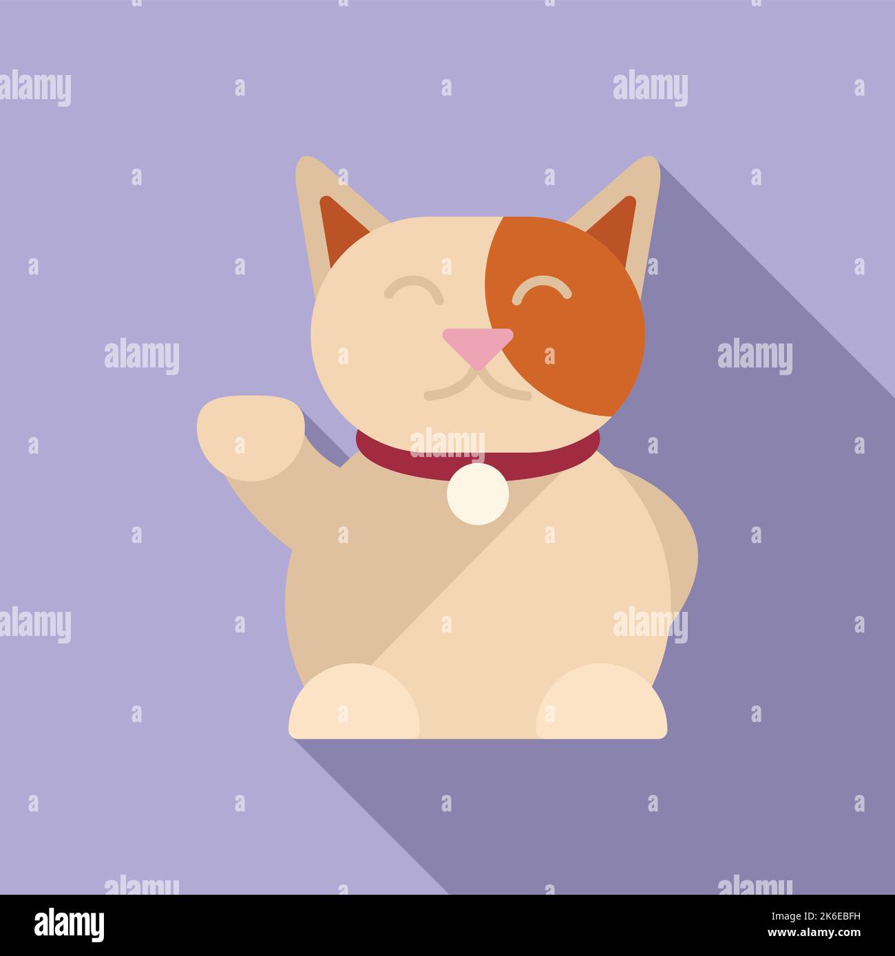 Rich lucky cat icon flat vector. Japan fortune. Cute animal Stock ...