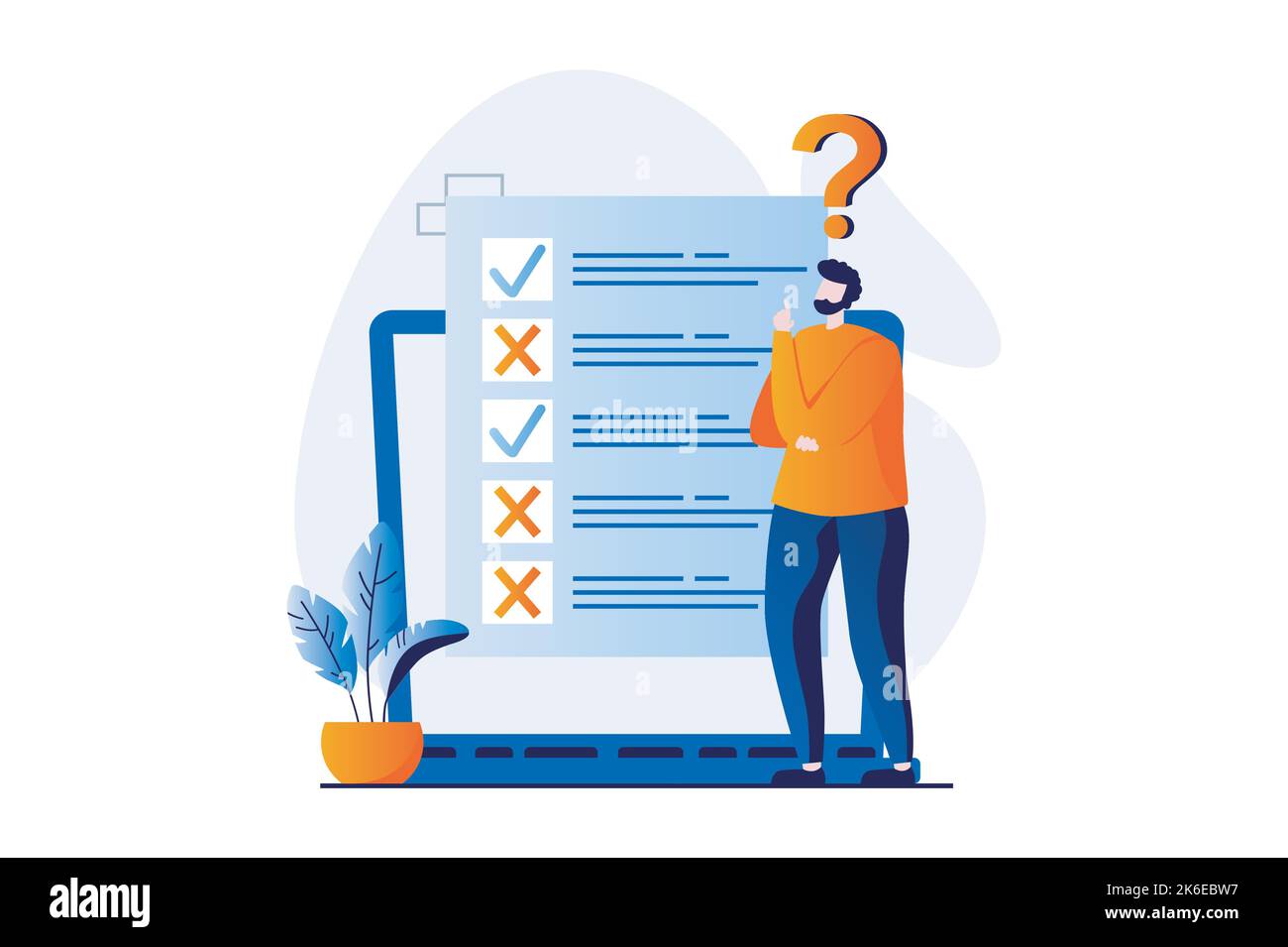 Online survey concept with people scene in flat cartoon design. Man ...