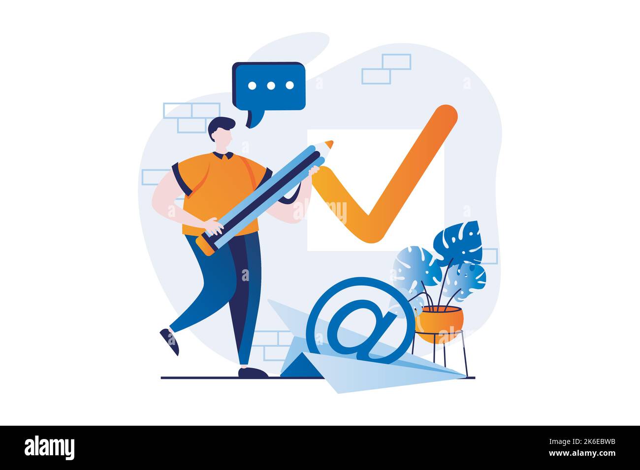 Online survey concept with people scene in flat cartoon design. Man ...