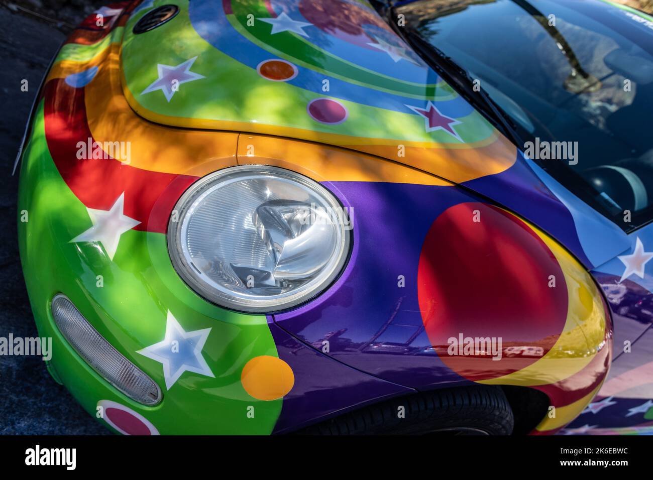 A Modern VW Beatle car Painted in Multi Colors Lindos Rhodes Greece ...