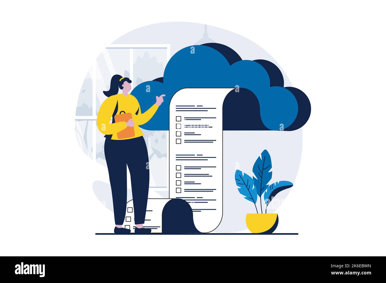 Online survey concept with people scene in flat cartoon design. Woman ...