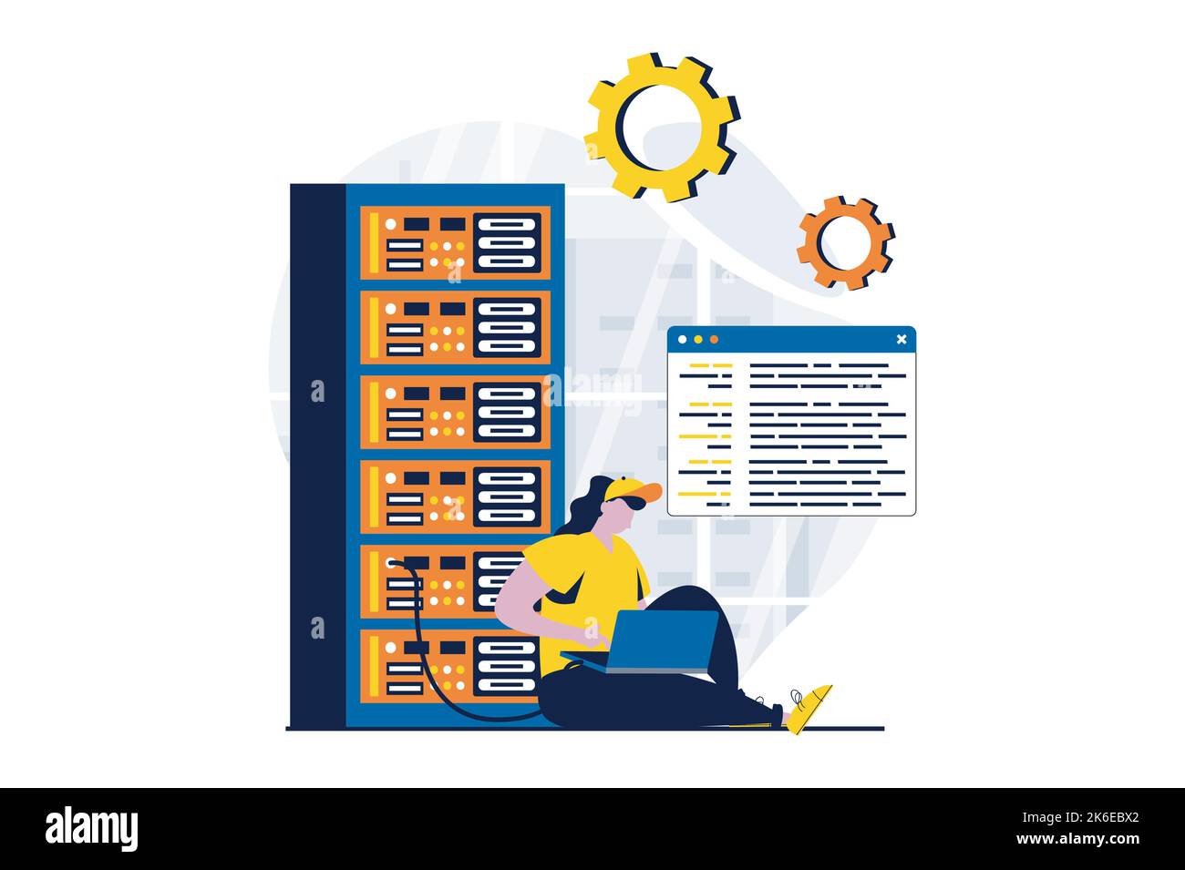 Server maintenance concept with people scene in flat cartoon design ...