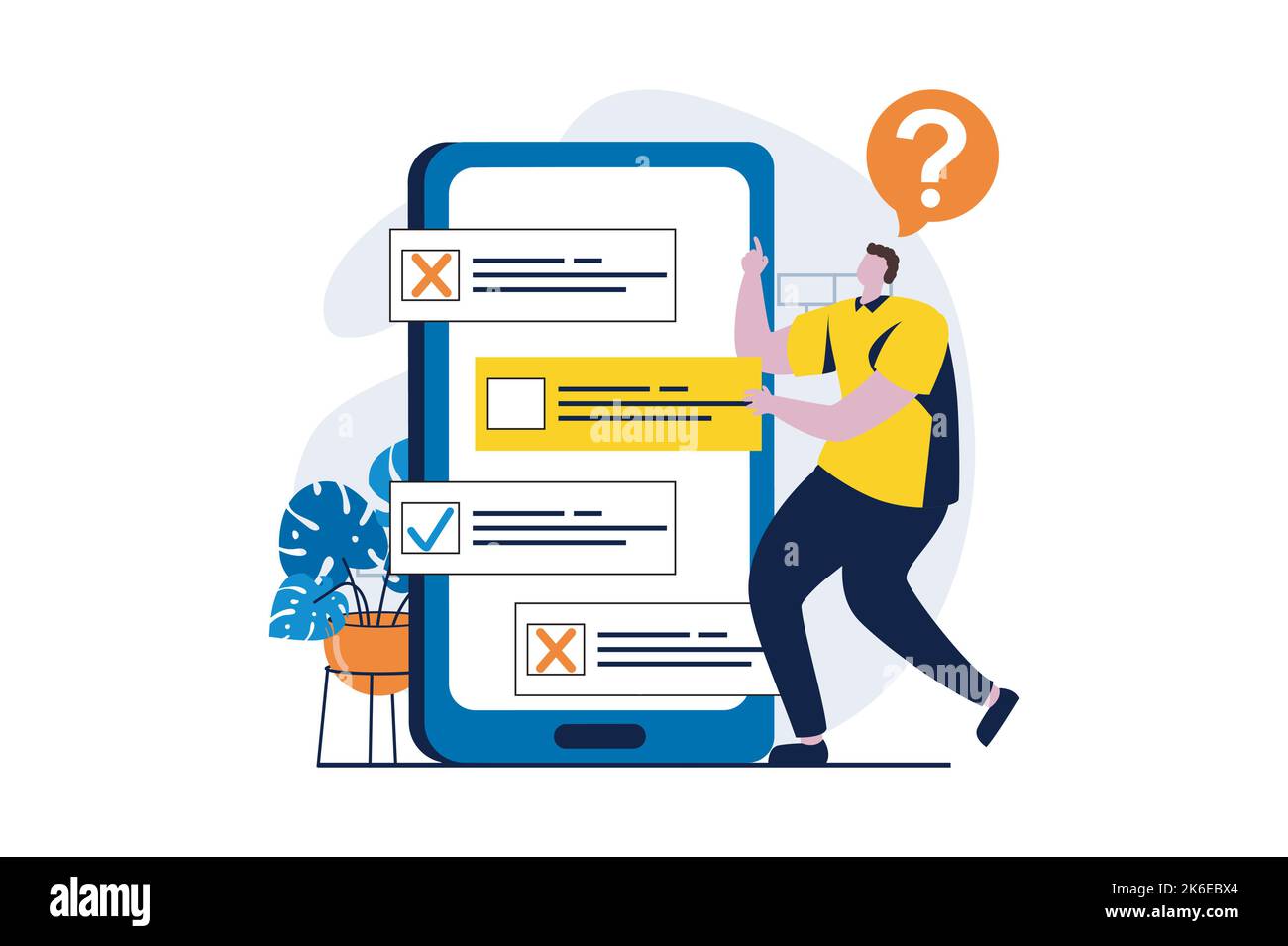 Online survey concept with people scene in flat cartoon design. Man ...