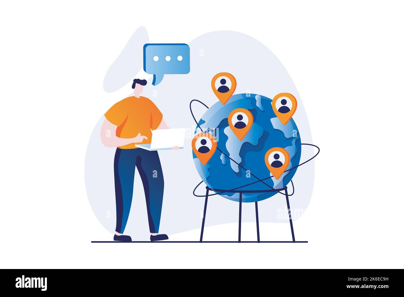Social network concept with people scene in flat cartoon design. Man ...
