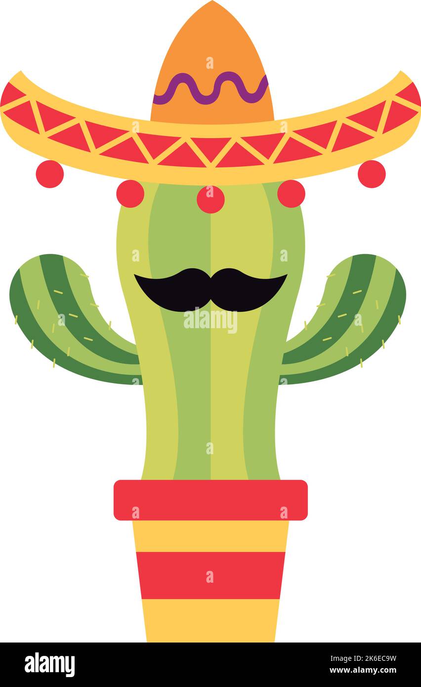 Isolated cute cactus with mexican hat and mustache cartoon icon Vector ...