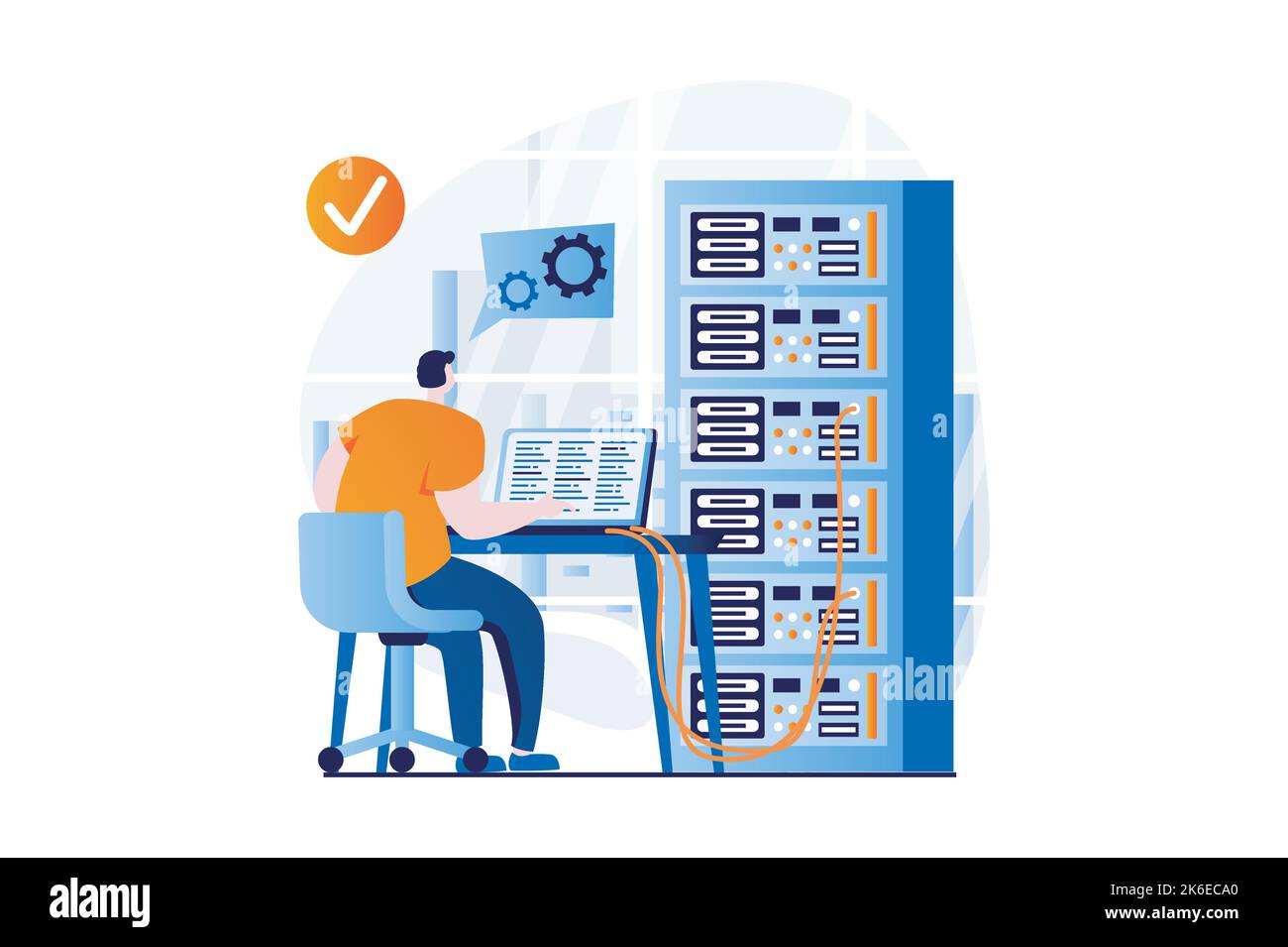 Server maintenance concept with people scene in flat cartoon design ...