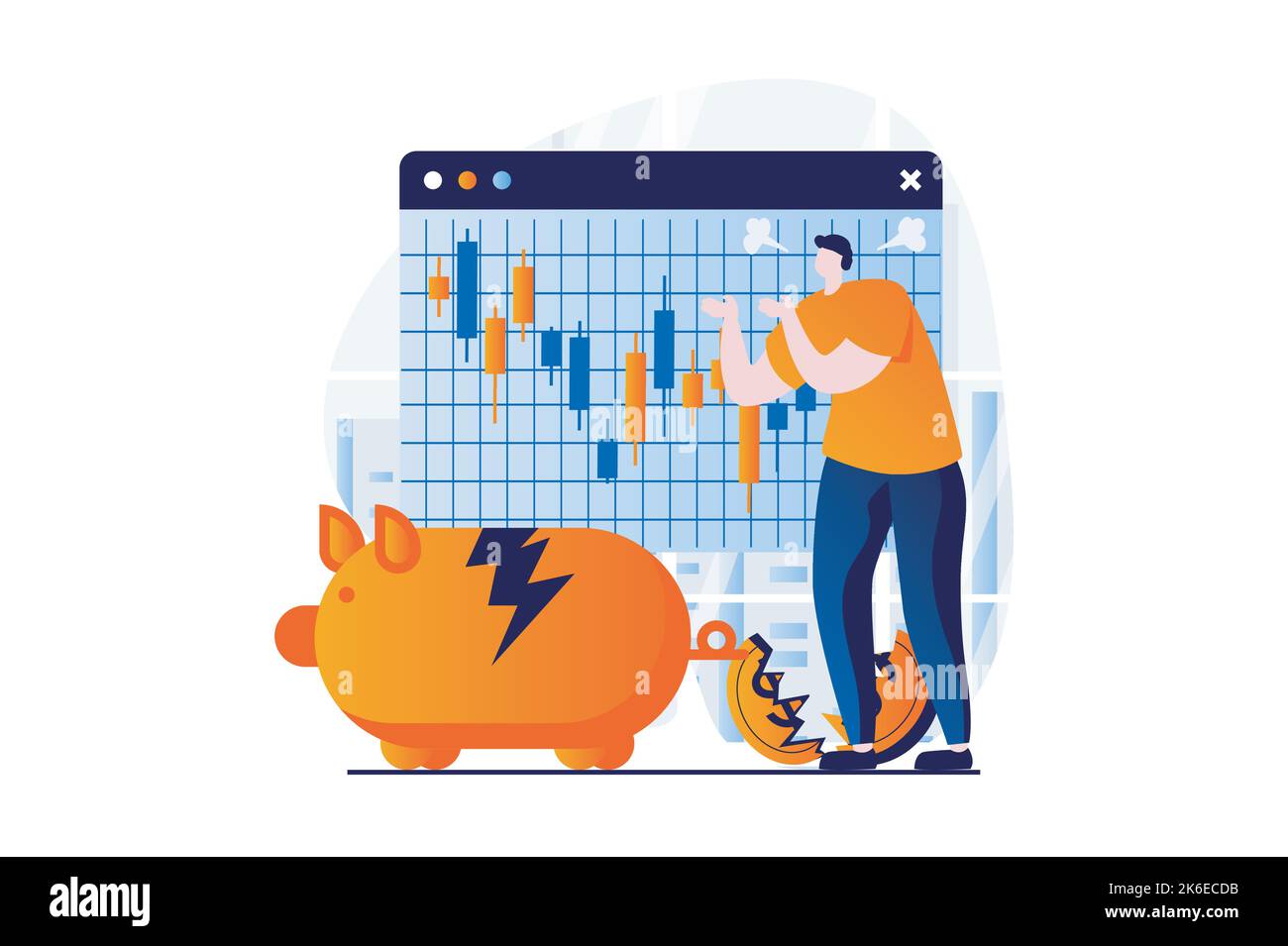Stock market concept with people scene in flat cartoon design. Man ...