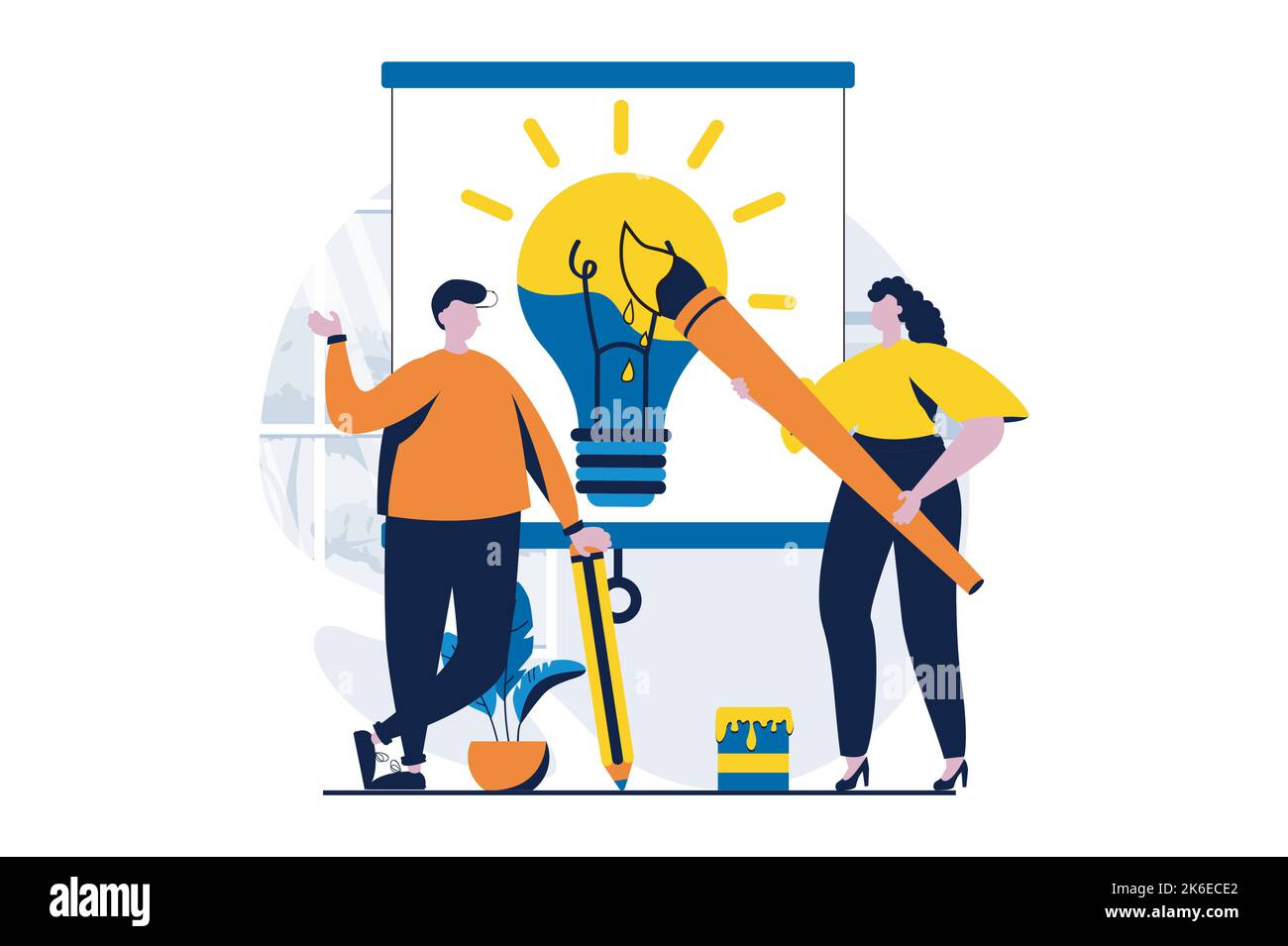 Teamwork concept with people scene in flat cartoon design. Man and ...