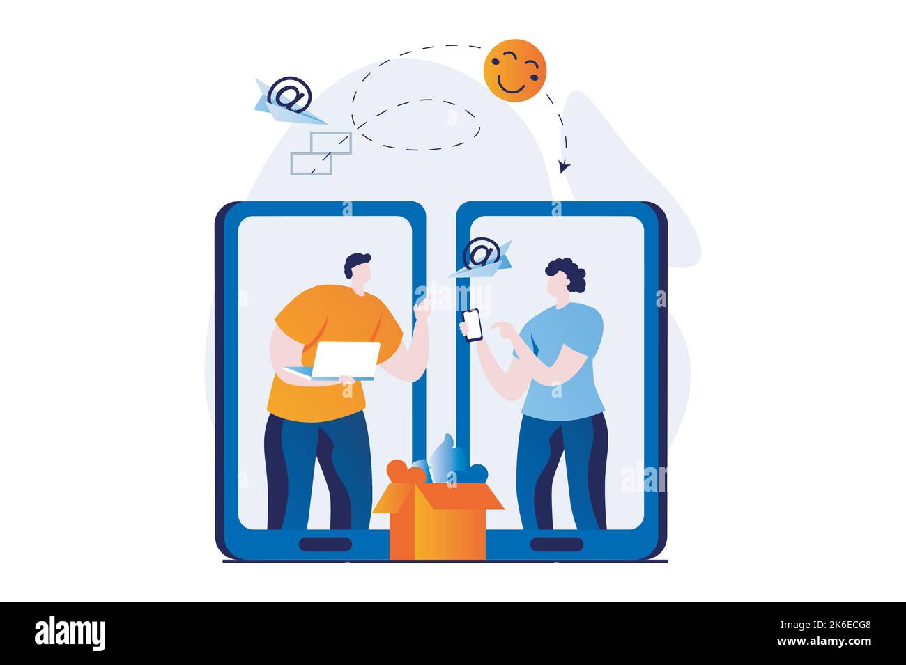 Social network concept with people scene in flat cartoon design. Man ...