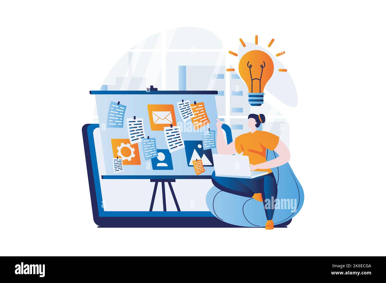 Ui ux design concept with people scene in flat cartoon design. Woman ...