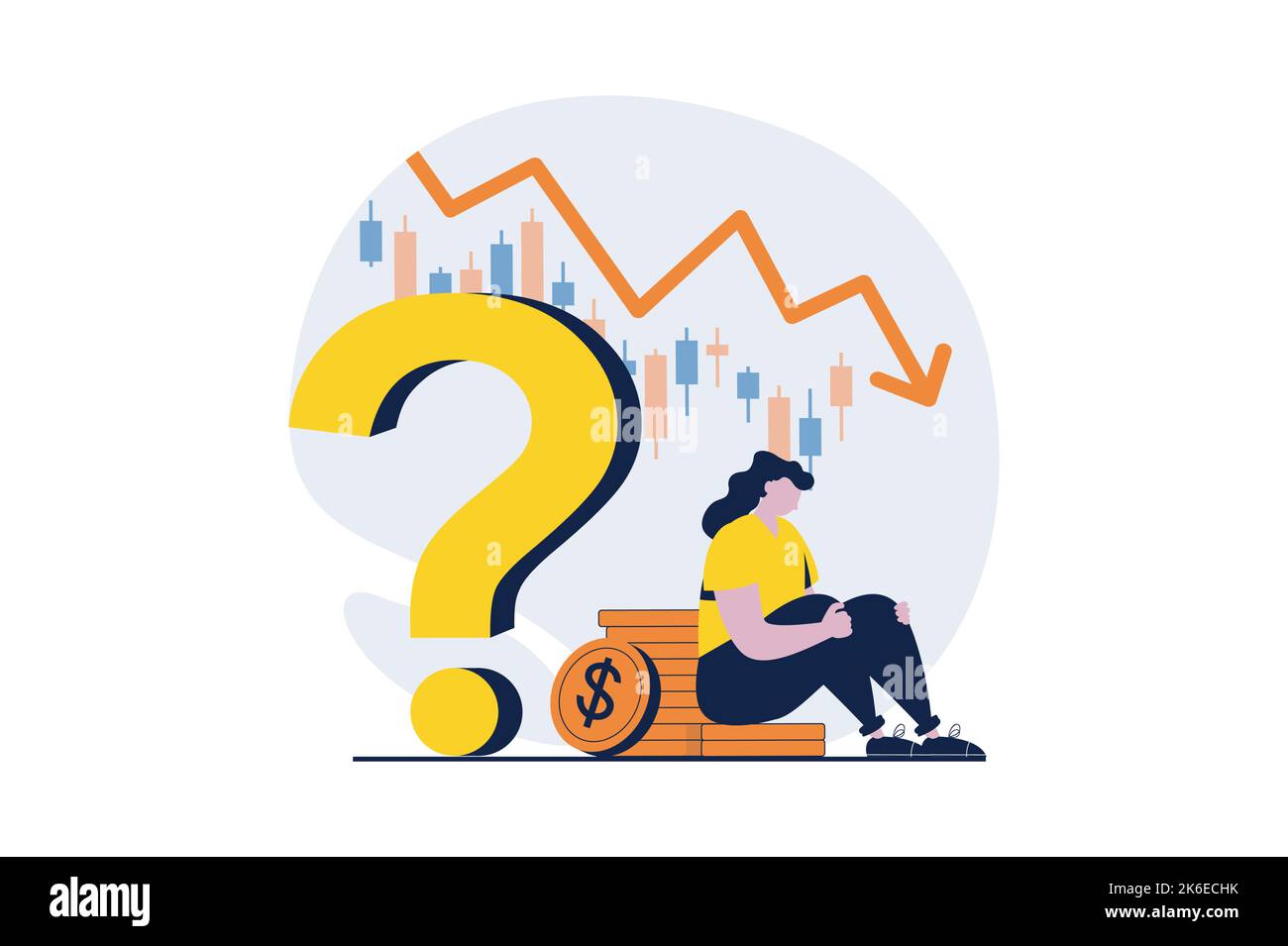 Stock market concept with people scene in flat cartoon design. Woman ...