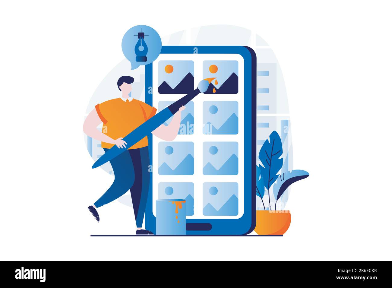 Ui ux design concept with people scene in flat cartoon design. Man ...