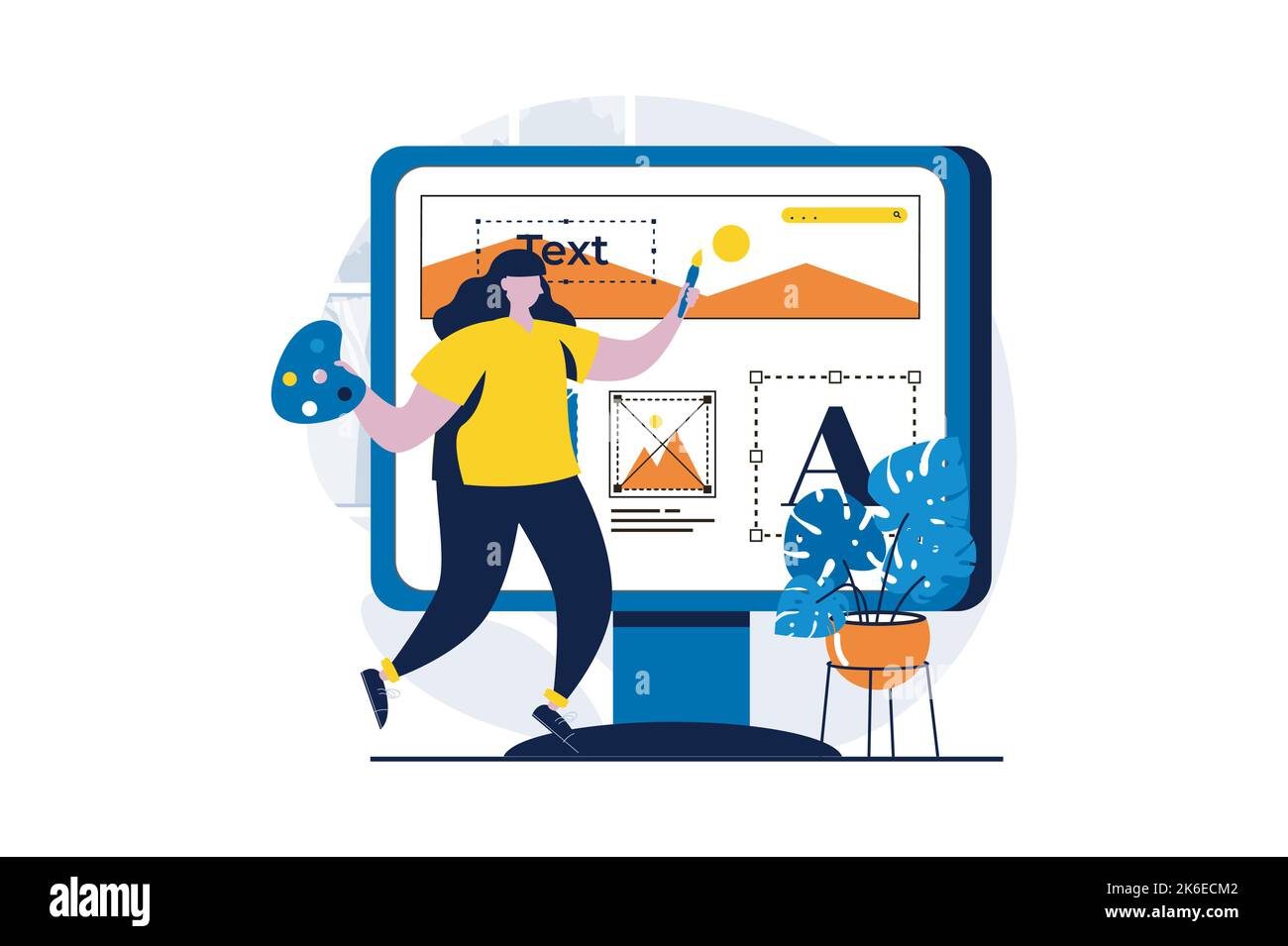 Ui ux design concept with people scene in flat cartoon design. Woman ...