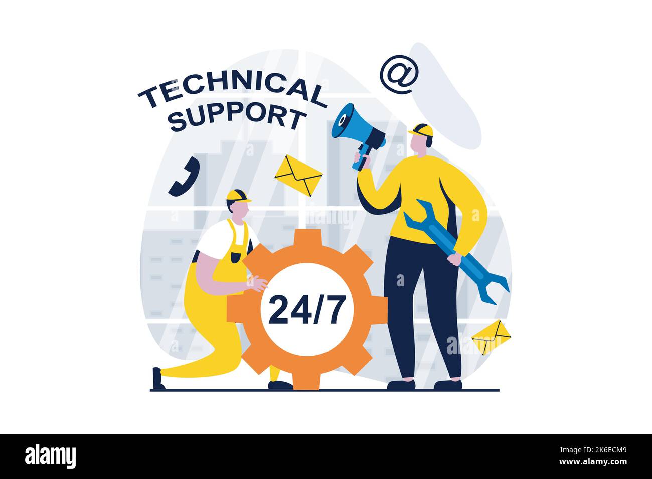 Technical support concept with people scene in flat cartoon design ...