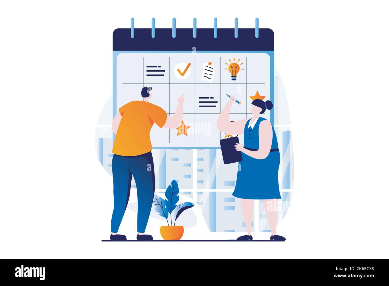 Strategic planning concept with people scene in flat cartoon design ...