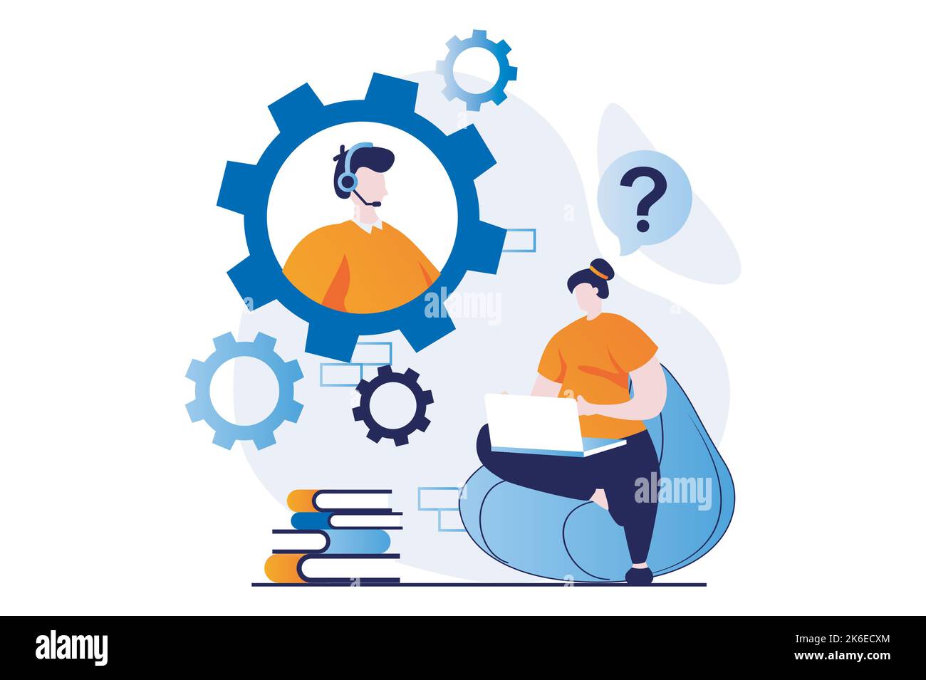 Technical support concept with people scene in flat cartoon design ...