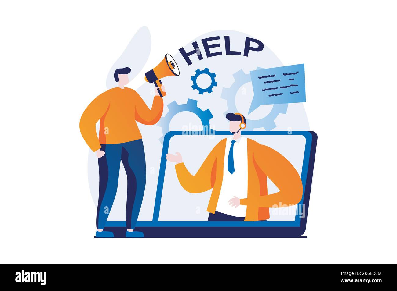 Technical support concept with people scene in flat cartoon design. Man ...