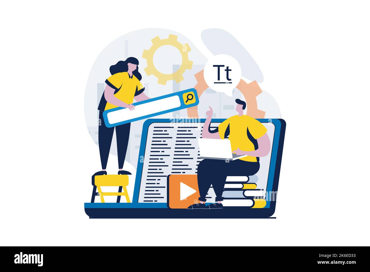 Ui ux design concept with people scene in flat cartoon design. Woman ...